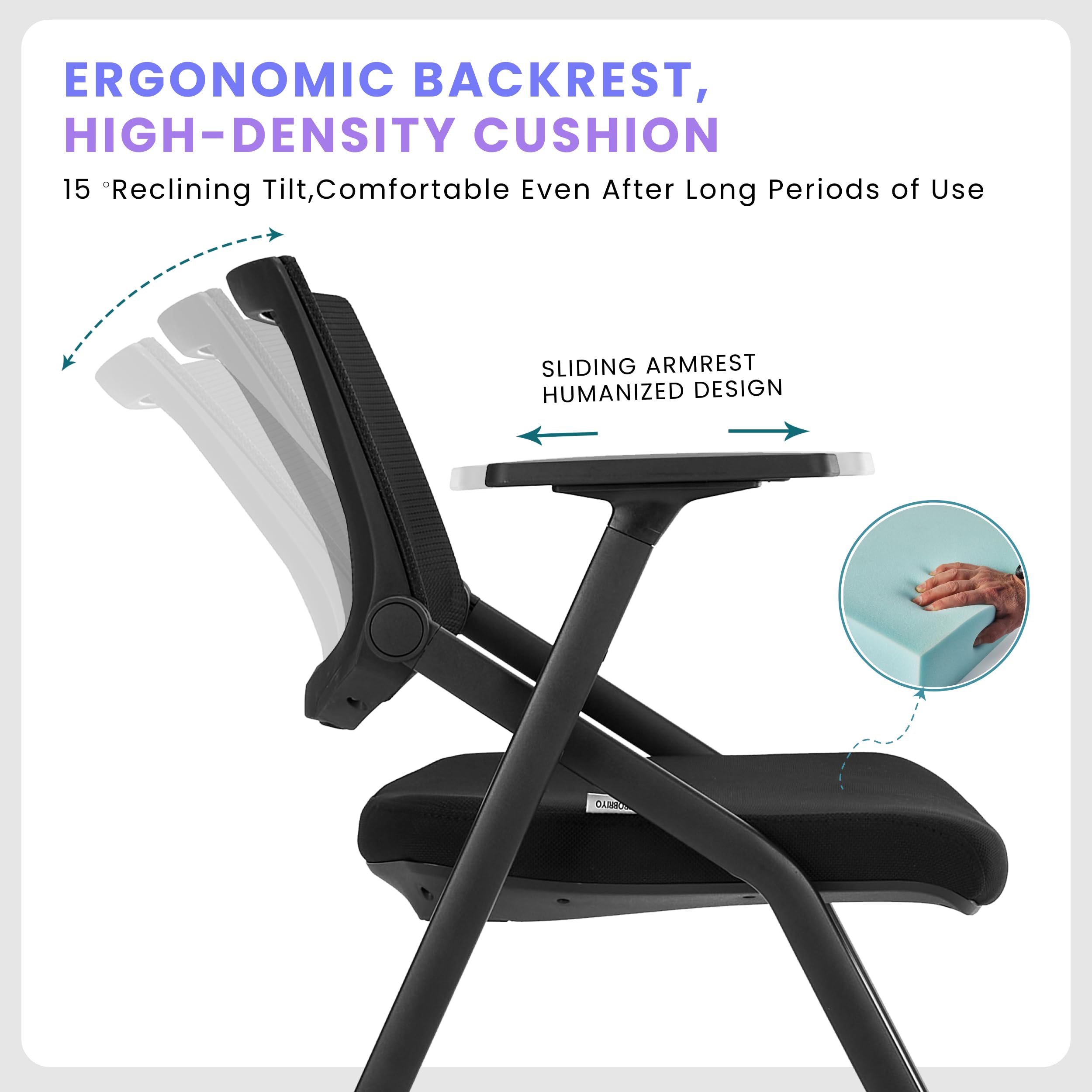 BROBRIYO, 10 Pack Stackable Conference Room Chairs with Wheels and Paddle, Ergonomic Mesh Back and Arms for Meeting, Conference, Reception, Training Room & Home Office Desk Folding Chairs, Set of 10