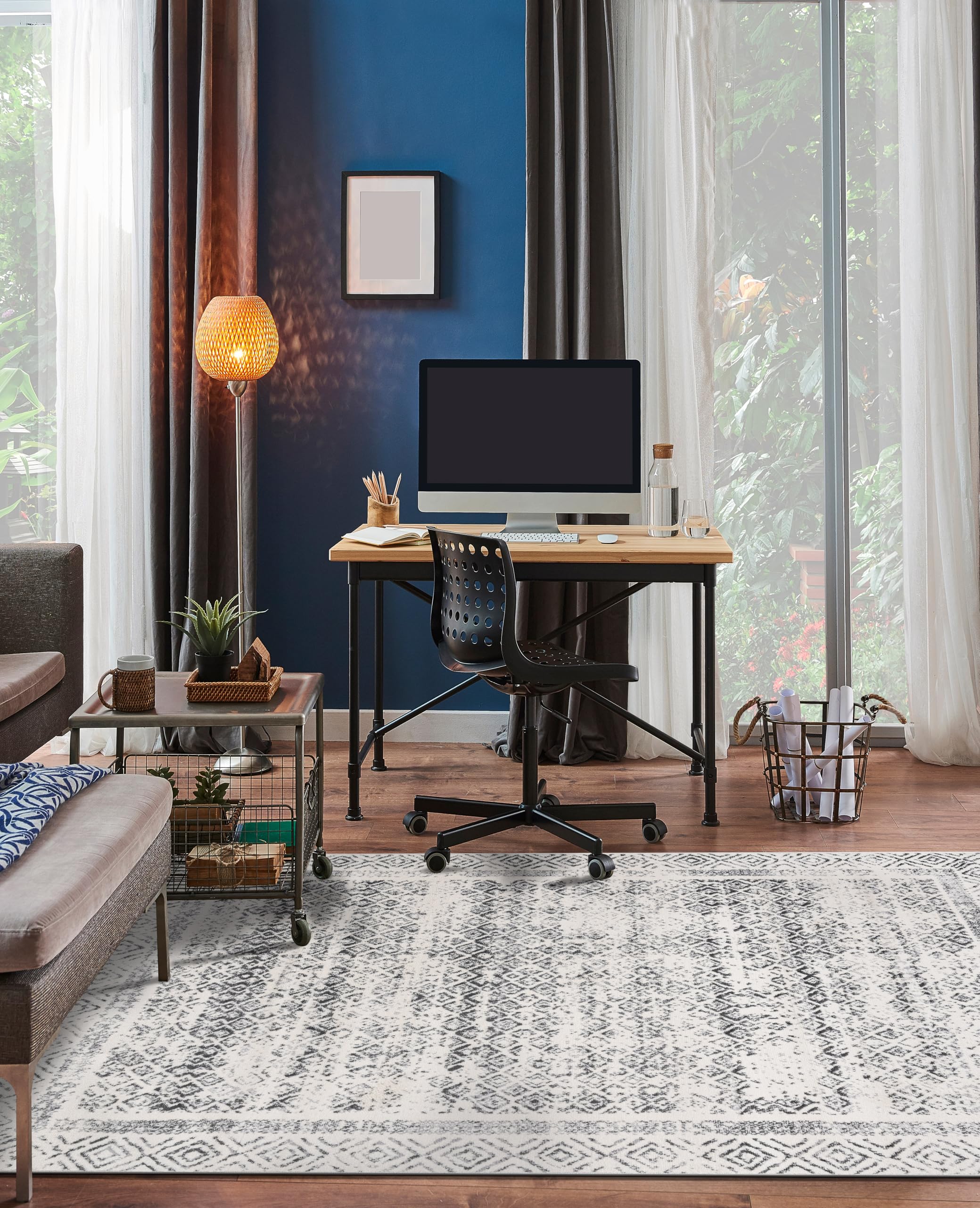 Rugshop Distressed Bohemian Border Stain Resistant Soft Area Rug 7' 10" x 10' Gray