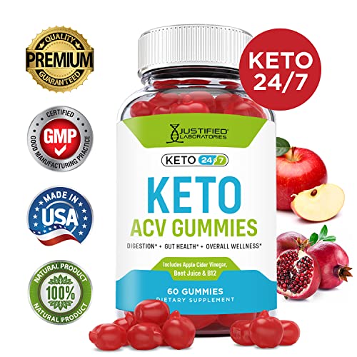 Justified Laboratories (2 Pack) Keto 24/7 Gummies 1000MG ACV with Pomegranate Juice Beet Root B12 120 Gummys