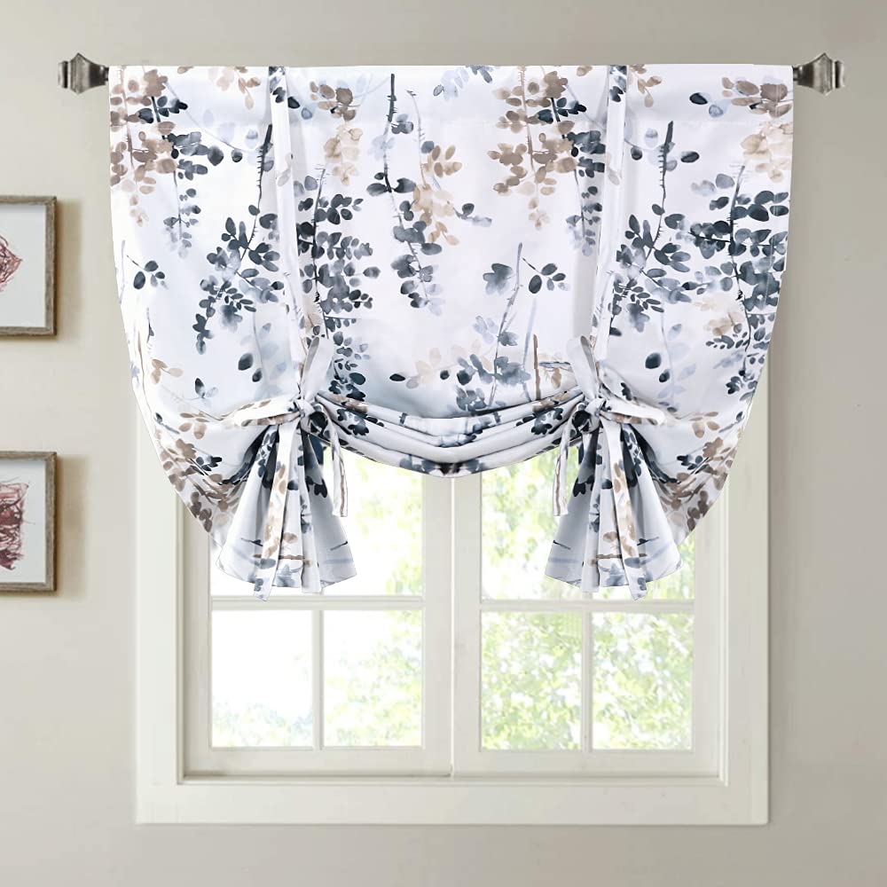 Mightree Blackout Tie Up Curtains for Windows, Three-Layer Woven Roman Curtains, Thermal Insulated Balloon Curtain, Shade Rod Valance Curtains for Kitchen, Living Room, Bedroom, Brown, 42" Wx63 L
