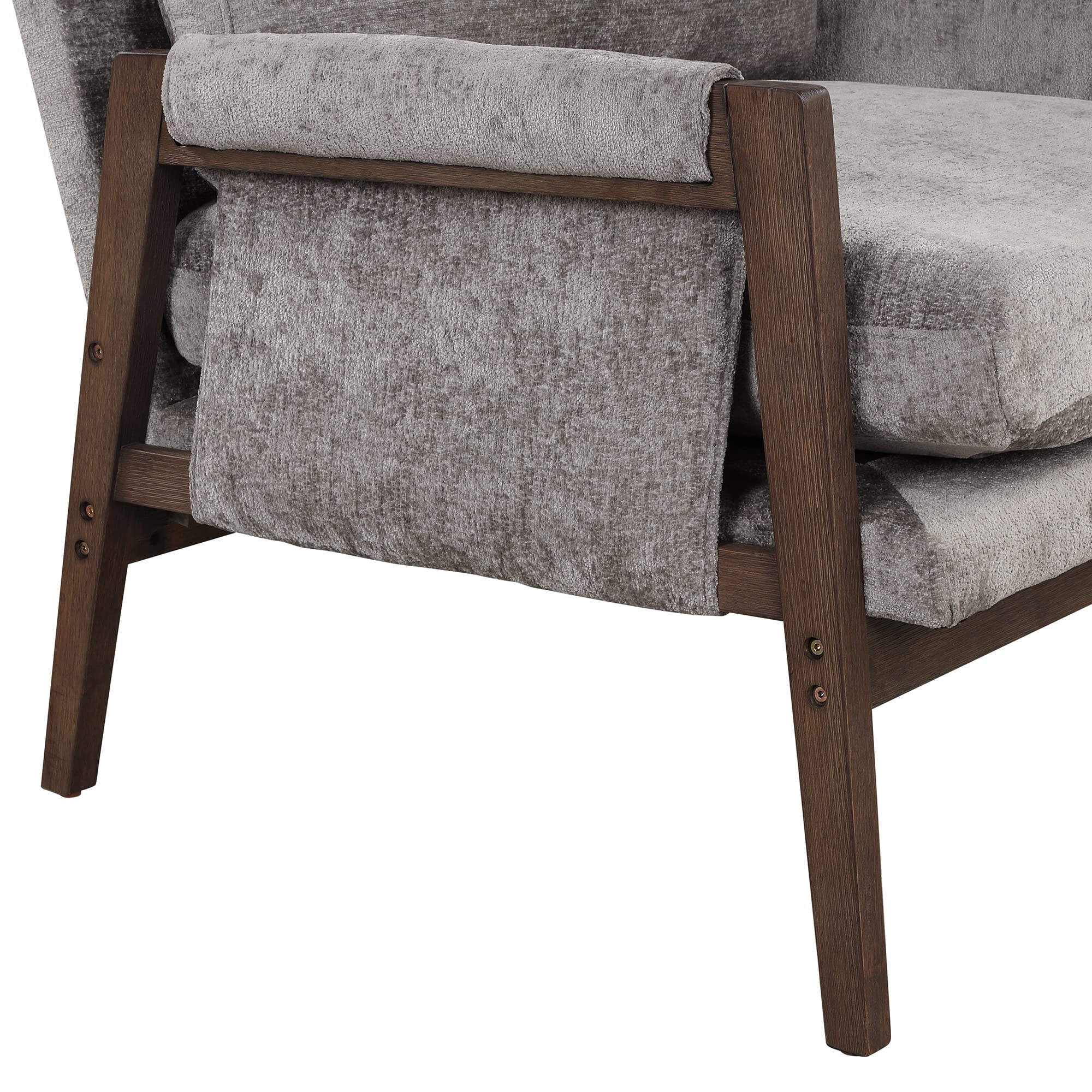 HESIEU Mid Century Modern Office Chair Conference Chair Reception Chair Solid Rubber Wood Frame Velvet Upholstered Reading Chair Armchair Suitable for Living Room, Studio, Office (Grey)