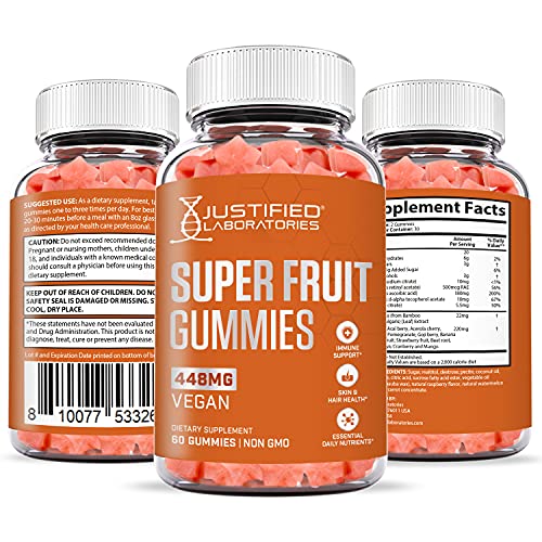 Superfruit Gummies 448MG Contain Essential Daily Nutrients Collagen Alternative Supports Healthy Hair Skin Nails Chewable Vitamins for Women Men 60 Gummys