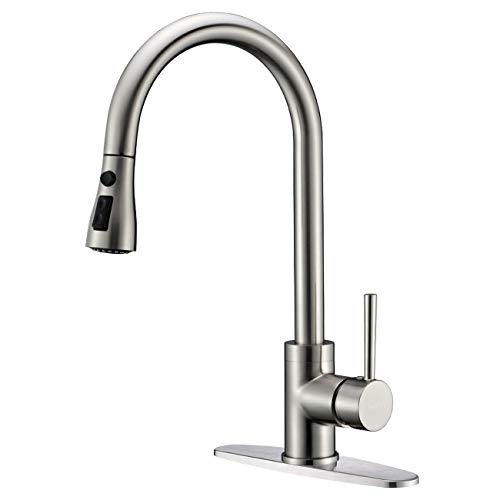 Delle Rosa Kitchen Faucet, Brushed Nickel, Single Handle, Pull-Down, 3-Way Spray Setting, Easy Installation, Lead-Free