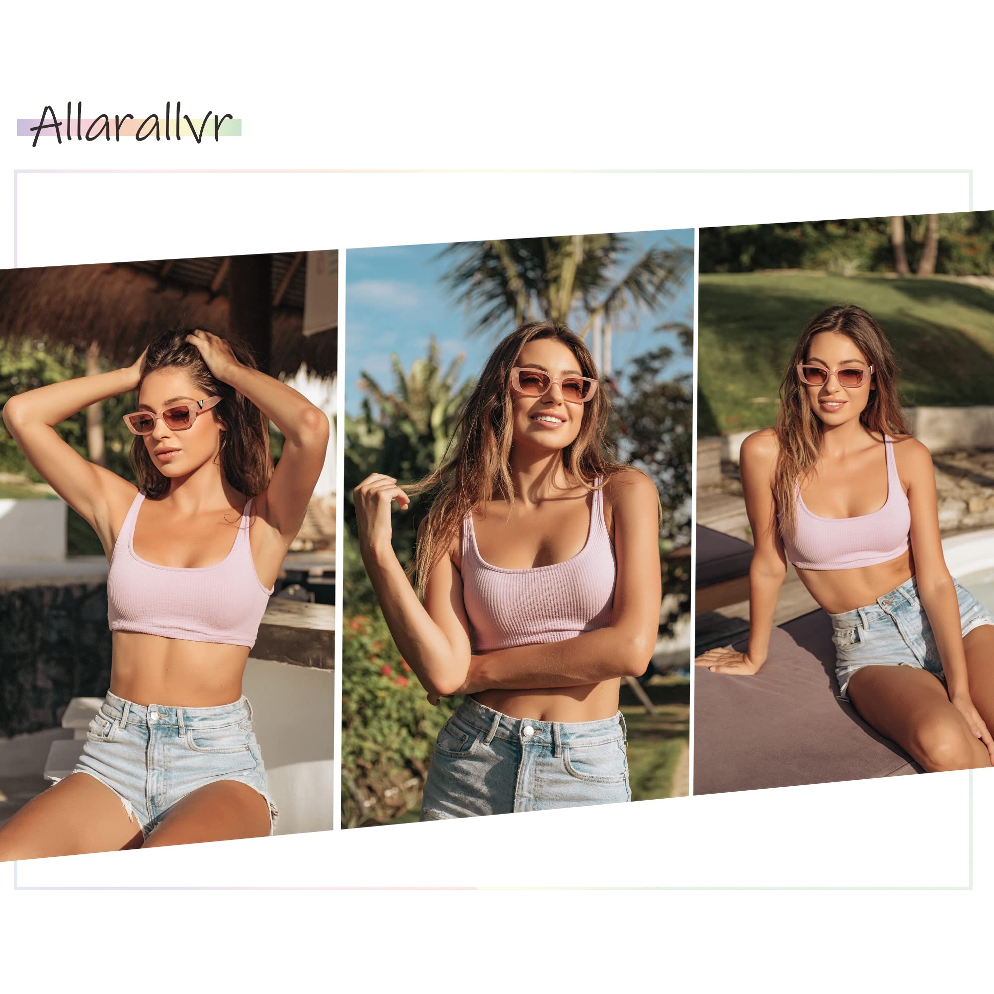 Allarallvr Rectangle Cat Eye Thin Sunglasses for Women 90s Retro Trendy Y2K Aesthetic Vintage Square Small Shades AR82037(Black+light Pink)