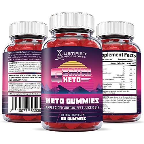 Justified Laboratories (3 Pack) Gemini Keto Gummies 1000MG ACV with Pomegranate Juice Beet Root B12 180 Gummys