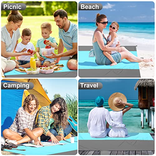Buheco Beach Blanket Waterproof Sandproof Oversized Beach Mat Sand Free 10x9ft with 4 Stakes and 8 Pockets-Outdoor Extra Large Foldable Lightweight Picnic Blanket for Vacation-Camping-Hiking-Travel