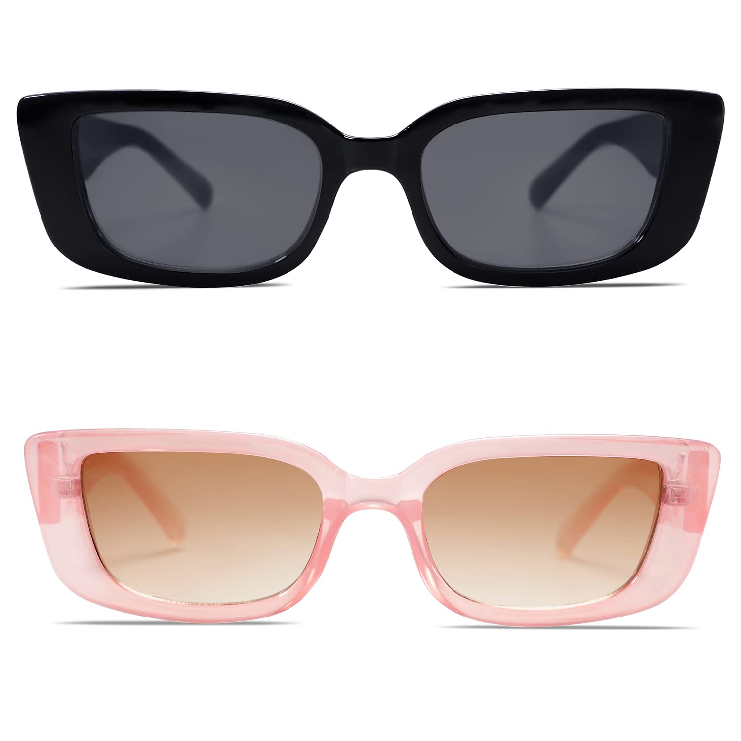Allarallvr Rectangle Cat Eye Thin Sunglasses for Women 90s Retro Trendy Y2K Aesthetic Vintage Square Small Shades AR82037(Black+light Pink)