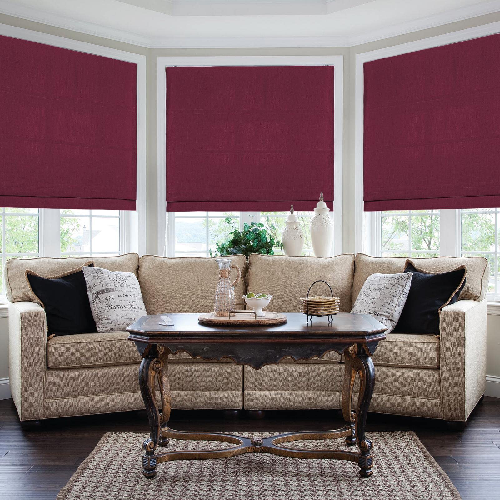 ChadMade Linen Shades, Solid Fabric Blinds Window Thermal Insulated, Room Darkening Blackout Roman Shades for Bedroom, Custom Made Roman Window Shades,Burgundy