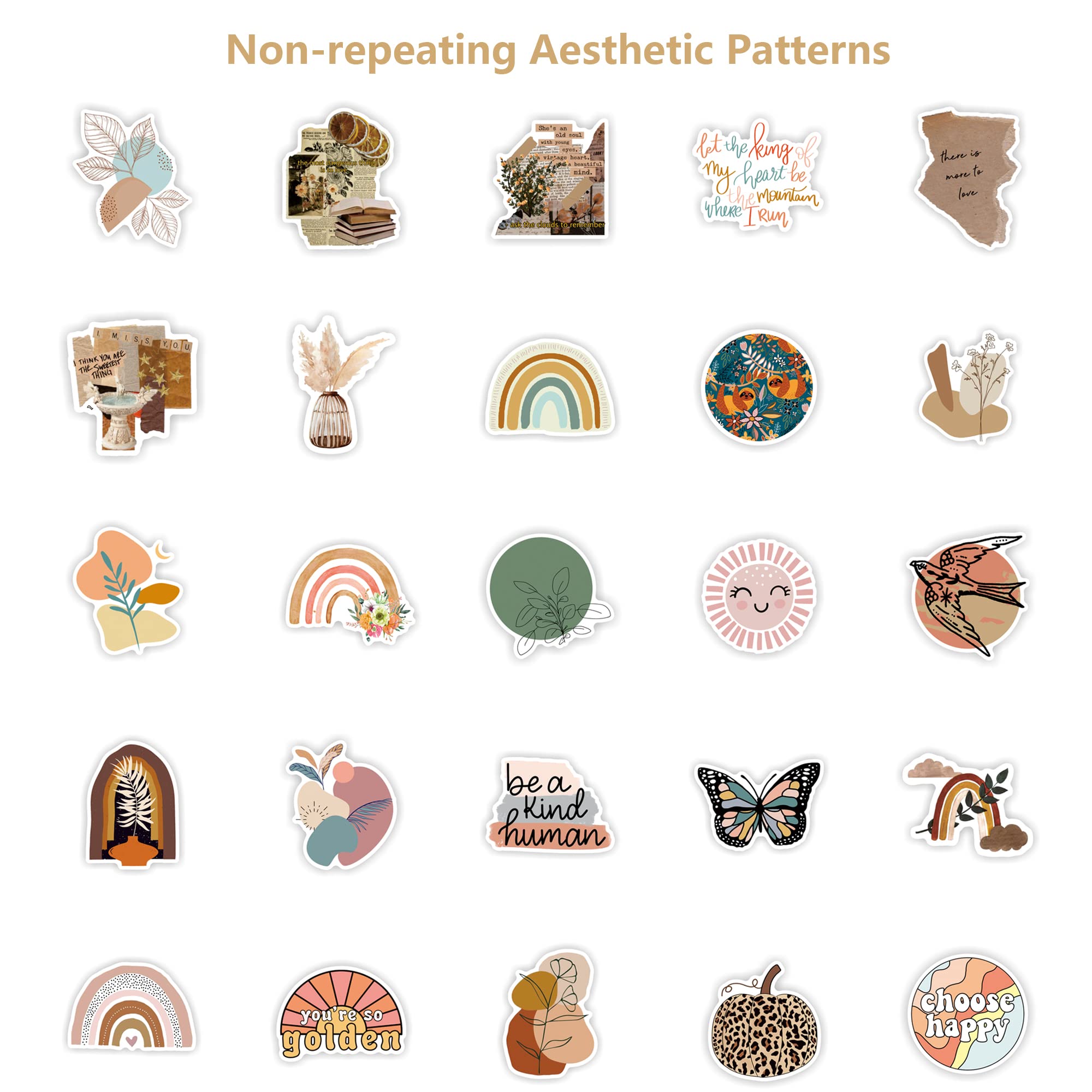 CAKOLINK Vintage Aesthetic Stickers 50 Pcs, Vinyl Waterproof Stickers for Water Bottles Laptop Phone Computer Guitar (1)