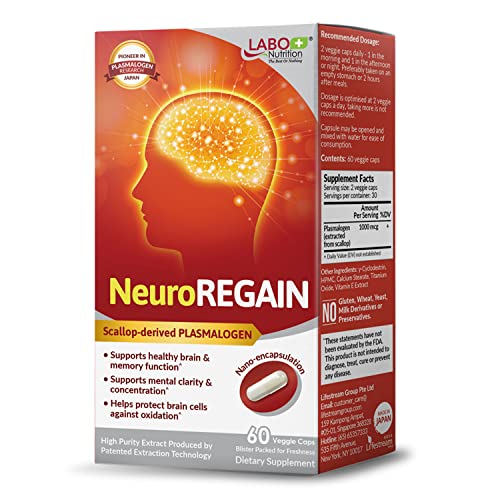 LABO Nutrition NeuroREGAIN - Scallop-derived PLASMALOGEN for Brain Deterioration, Memory, Alertness, Learning, Concentration and Other Cognitive Functions â Suitable for Seniors, Adult Men & Women