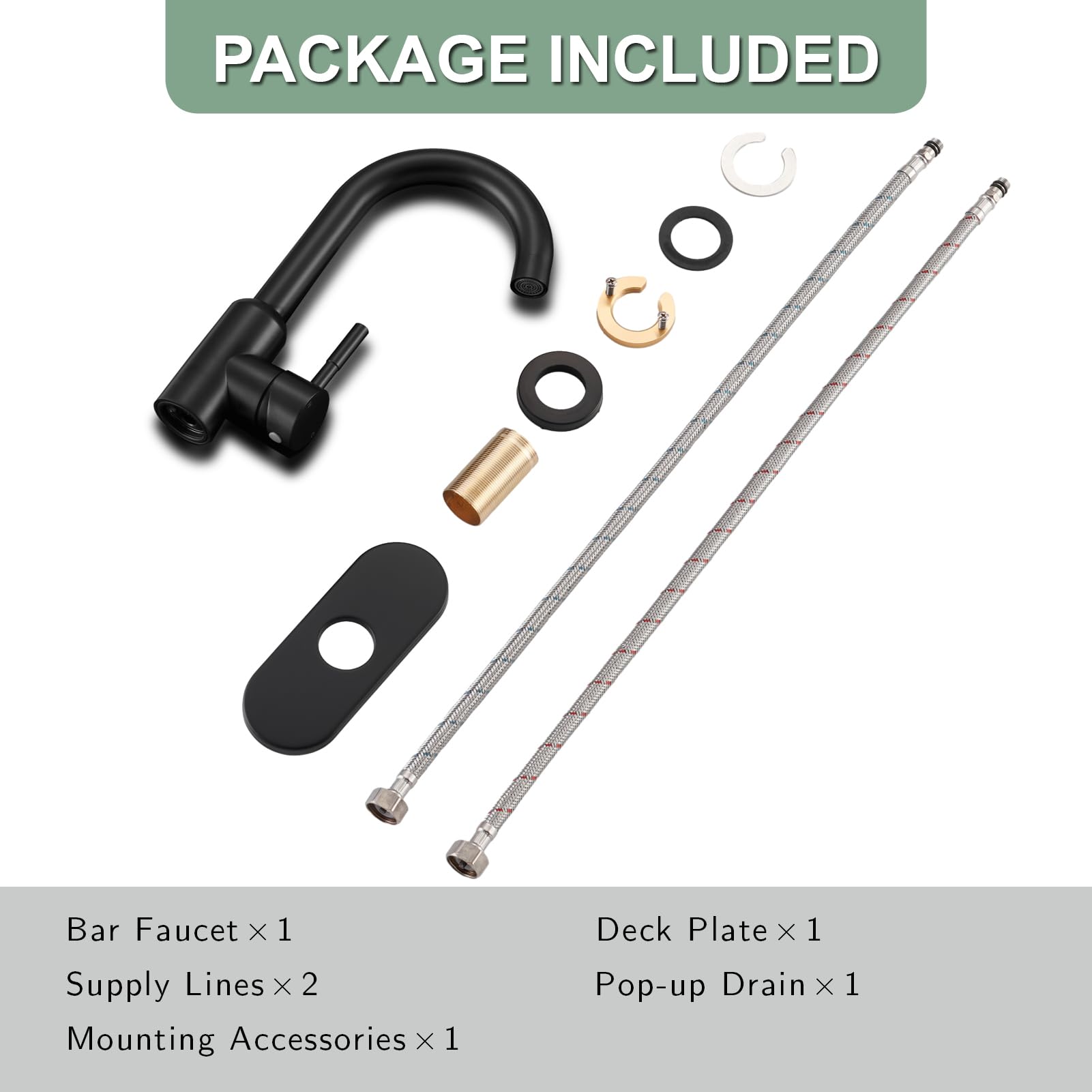 Black Bathroom Faucet, Single Handle Bathroom Sink Faucet Wet Bar Pre-Kitchen RV Small Vanity Faucet with Deck Plate, Supply Hoses and Drain Stopper Psygee