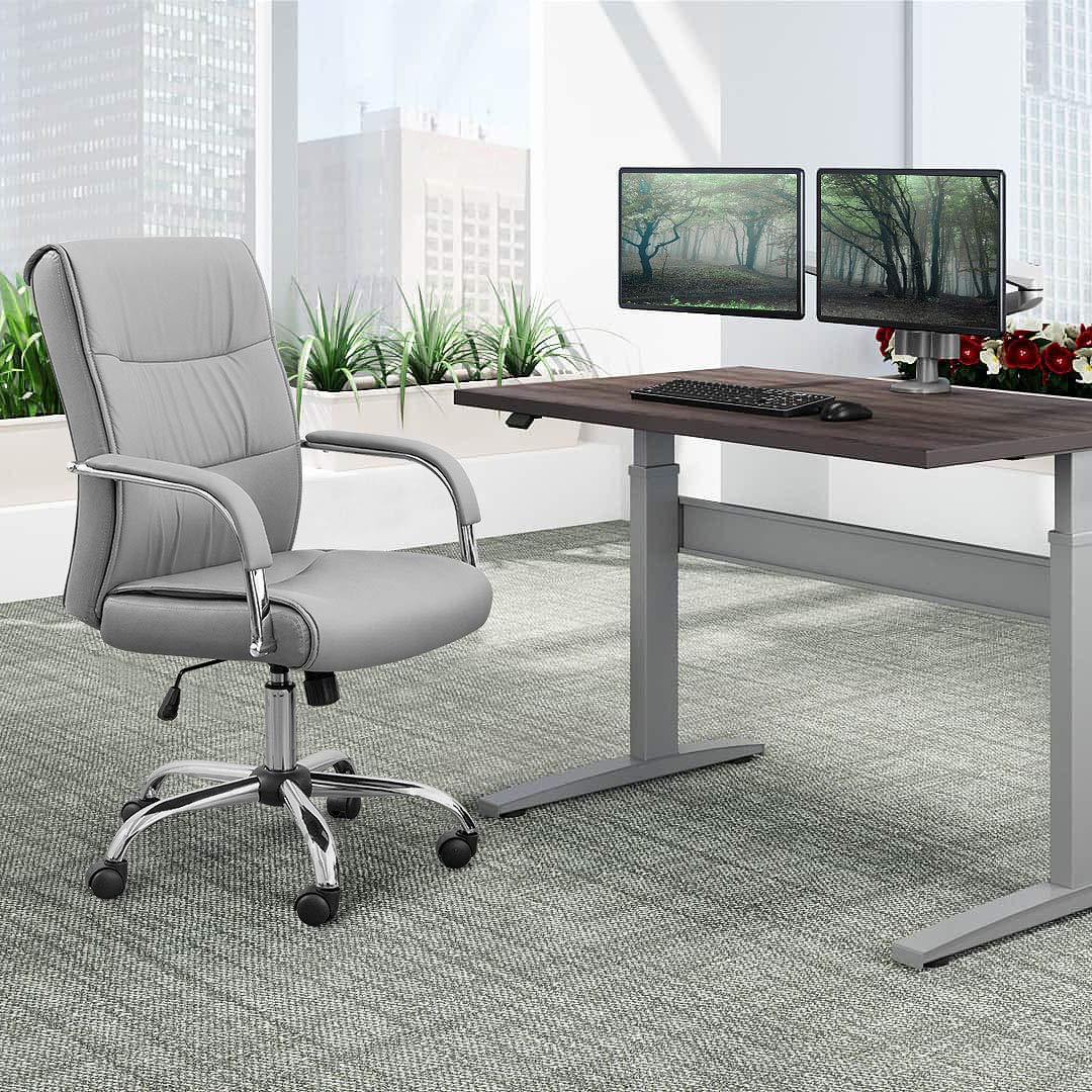Furmax High Back Office Executive Chair Conference Leather Desk with Padded Armrests, Adjustable Ergonomic Swivel Task Chair with Lumbar Support (Grey)