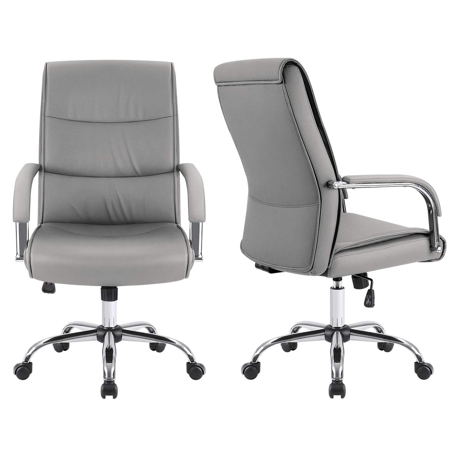 Furmax High Back Office Executive Chair Conference Leather Desk with Padded Armrests, Adjustable Ergonomic Swivel Task Chair with Lumbar Support (Grey)