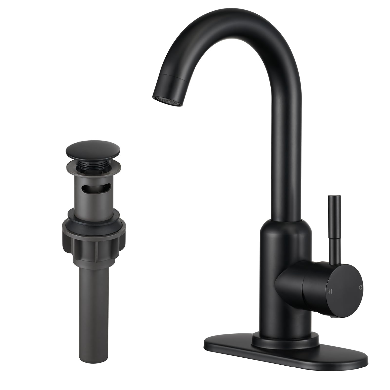 Black Bathroom Faucet, Single Handle Bathroom Sink Faucet Wet Bar Pre-Kitchen RV Small Vanity Faucet with Deck Plate, Supply Hoses and Drain Stopper Psygee