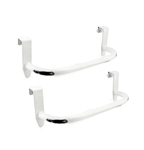 AuldHome Over Cabinet Towel Racks (2-Pack), Rustic Kitchen Towel Bars in Distressed White Enamel