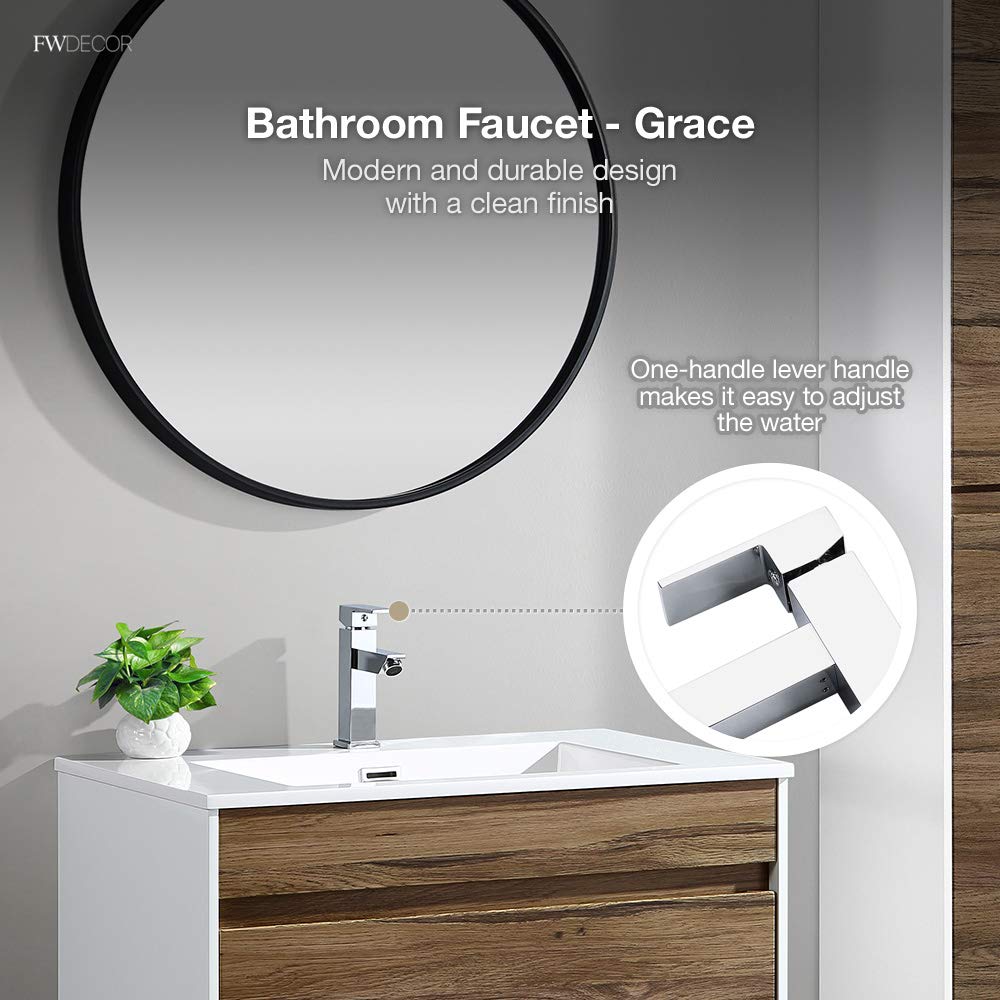 Single Handle Faucet for Bathroom Vanity - Made with Brass - Stain Resistant - Modern and Elegant Single Hole Bathroom Faucet Design - Chrome Finish - Grace Model by Flairwood Decor