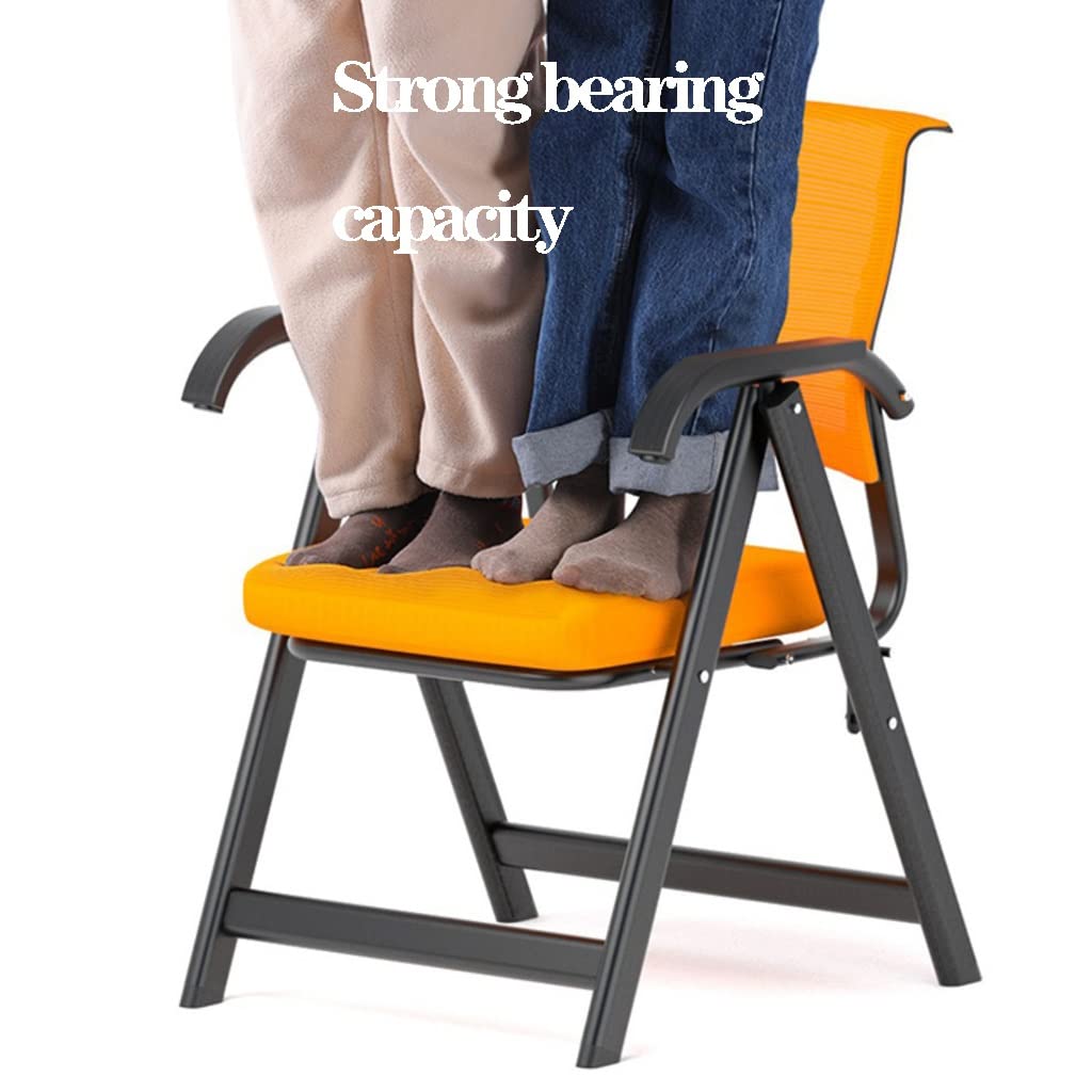 WIGSELBL Mesh Office Chair Ergonomic Computer Desk Chair Foldable Mid Back Stacking Arm Chair,Folding Nesting Chair Conference Room Chair with Padded Fabric Seat (Color : Blue)