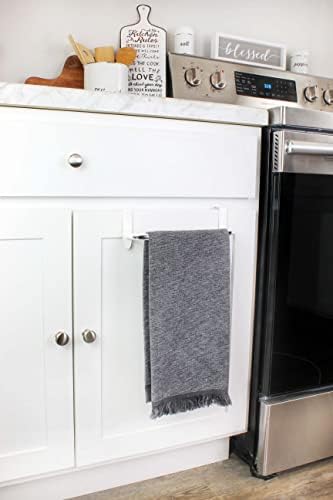 AuldHome Over Cabinet Towel Racks (2-Pack), Rustic Kitchen Towel Bars in Distressed White Enamel