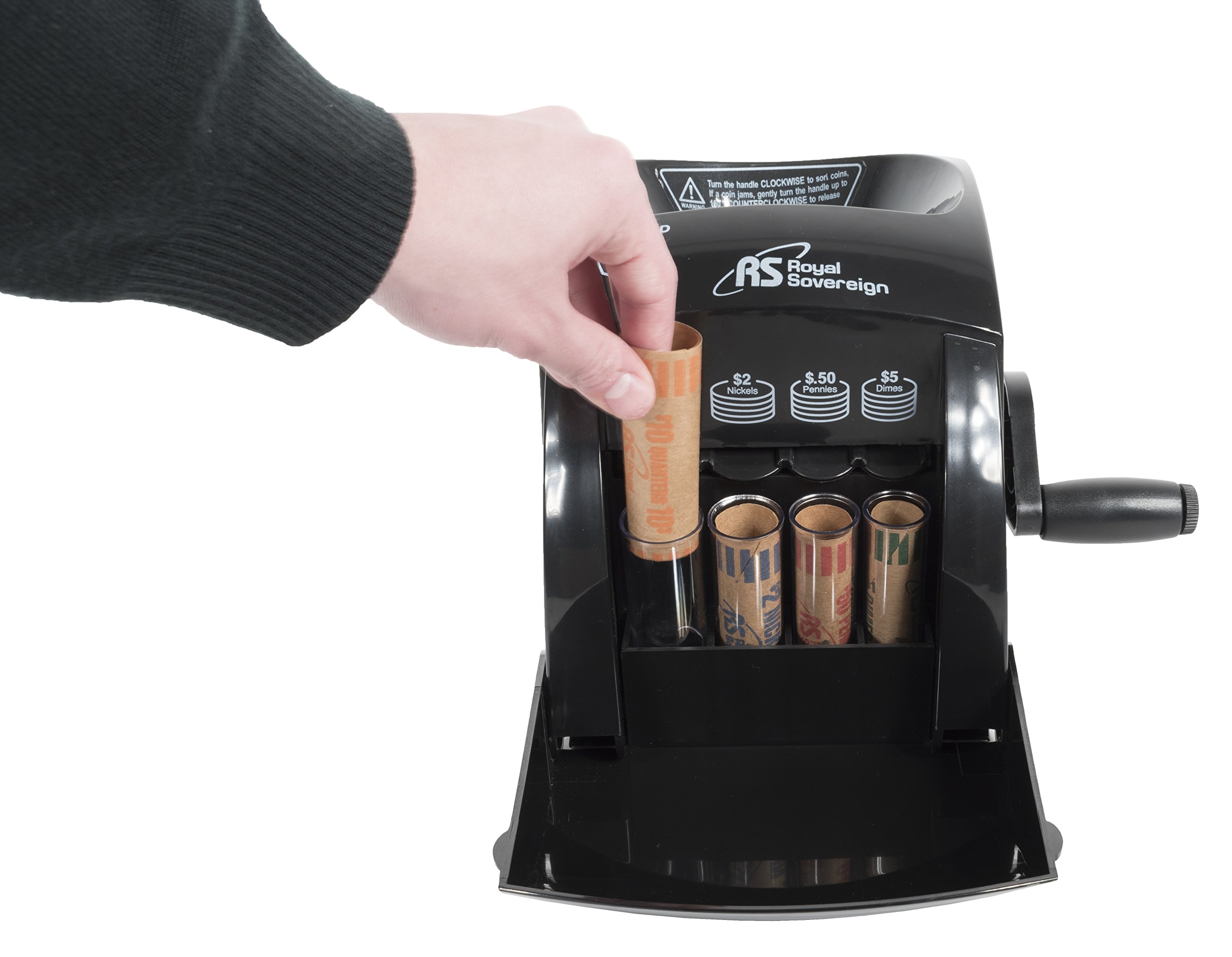 Royal Sovereign 1 Row ECO-Friendly Manual Hand Crank Coin Counter/Sorter (QS-2N), Single,Black
