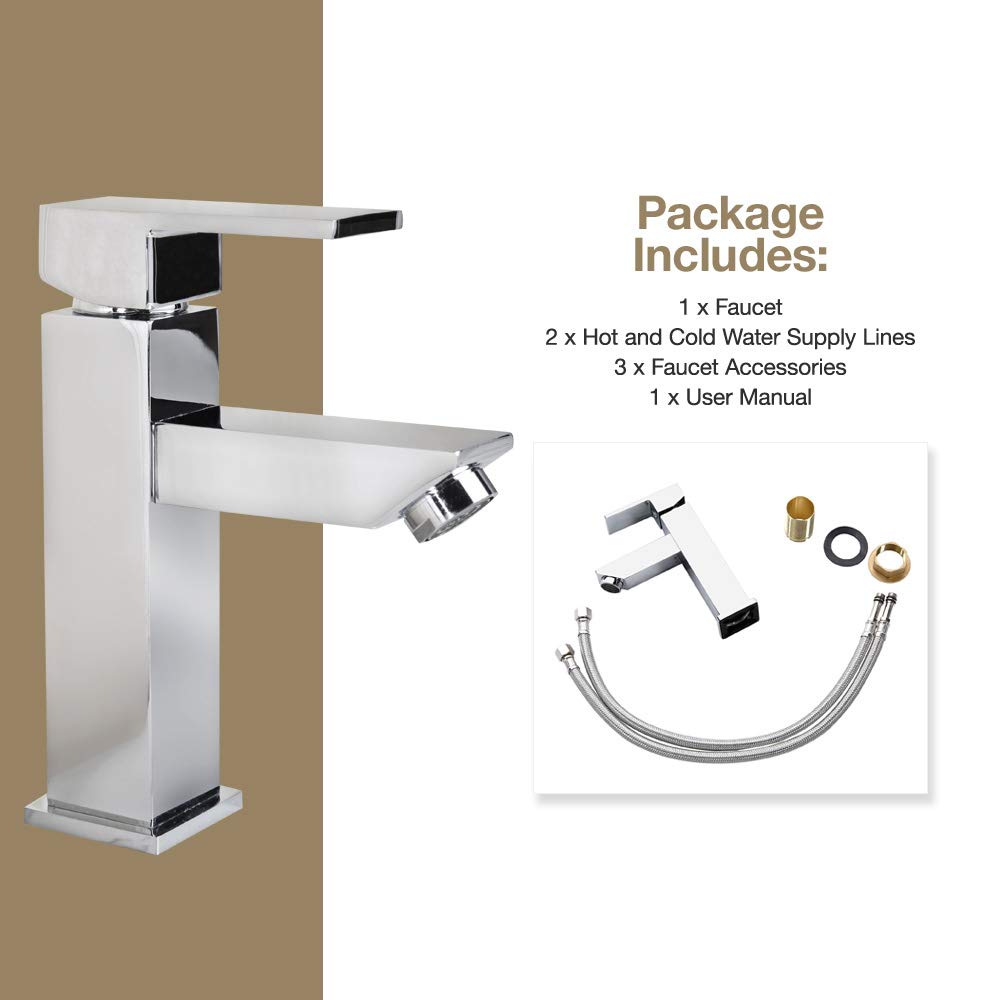 Single Handle Faucet for Bathroom Vanity - Made with Brass - Stain Resistant - Modern and Elegant Single Hole Bathroom Faucet Design - Chrome Finish - Grace Model by Flairwood Decor