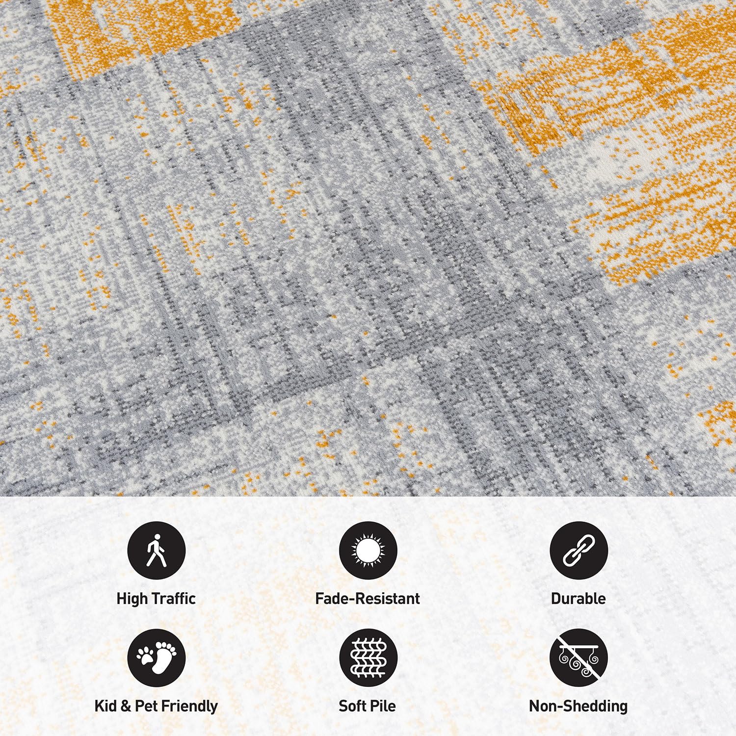Rugshop Contemporary Distressed Design Soft Area Rug Yellow