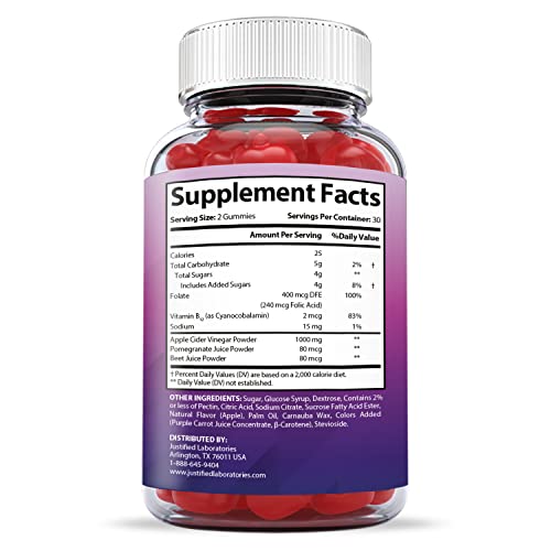 Justified Laboratories (3 Pack) Keto Flow ACV Gummies 1000MG with Pomegranate Juice Beet Root B12 180 Gummys