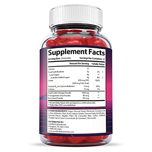Justified Laboratories (10 Pack) Gemini Keto Gummies 1000MG ACV with Pomegranate Juice Beet Root B12 600 Gummys