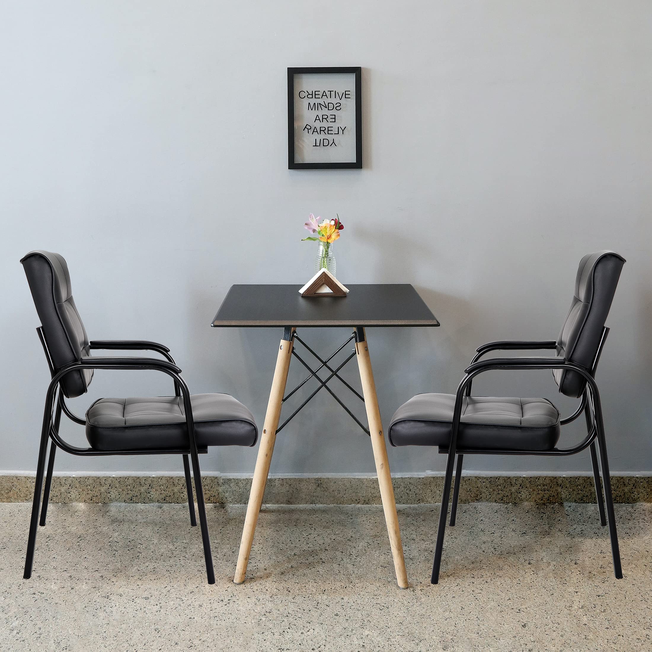 ZenStyle Set of 2 Office Leather Guest Chairs with Padded Arm Rest, Reception Chairs Executive Side Chair with Bonded Leather and Black Metal Frame for Waiting Room, Conference, Reception Meeting