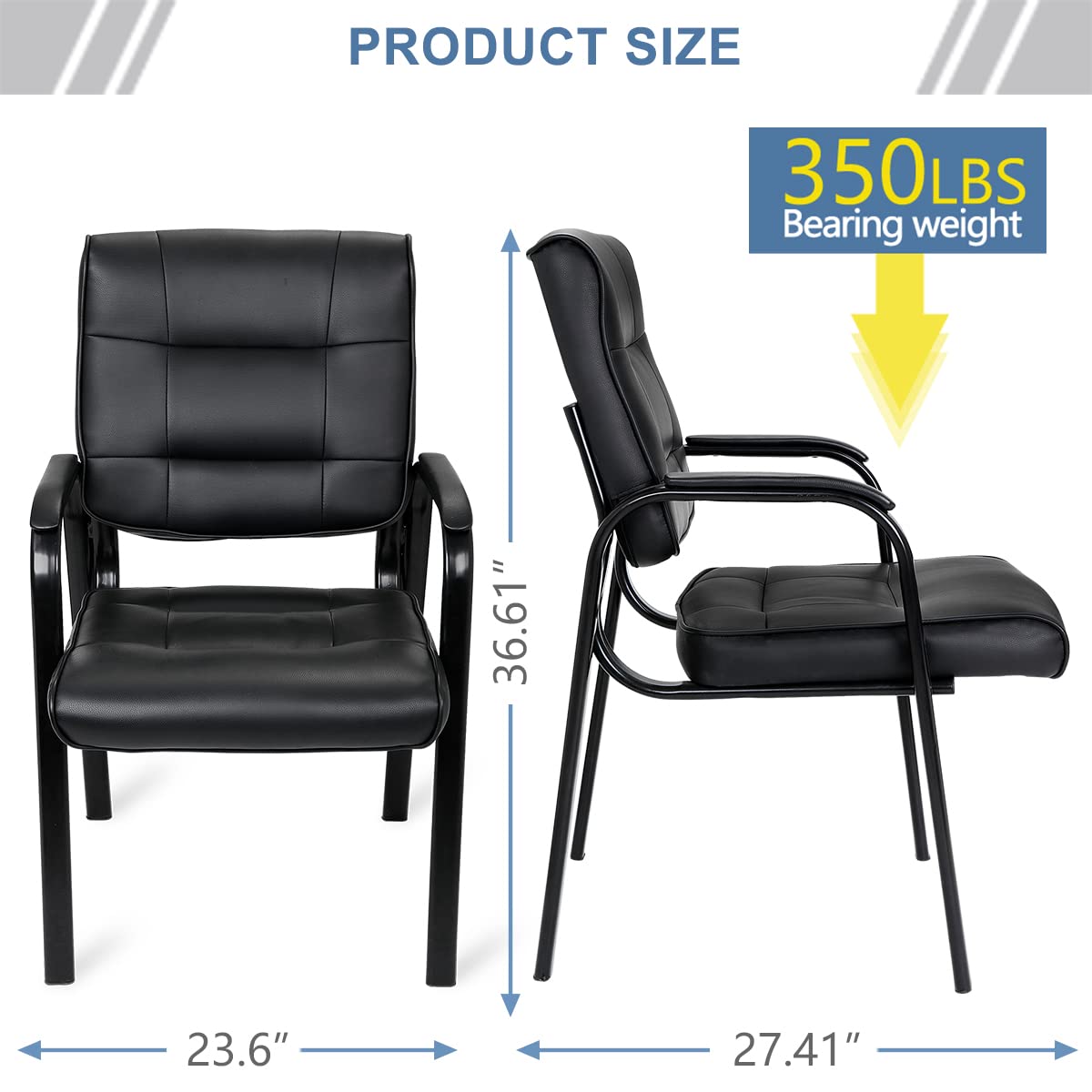 ZenStyle Set of 2 Office Leather Guest Chairs with Padded Arm Rest, Reception Chairs Executive Side Chair with Bonded Leather and Black Metal Frame for Waiting Room, Conference, Reception Meeting