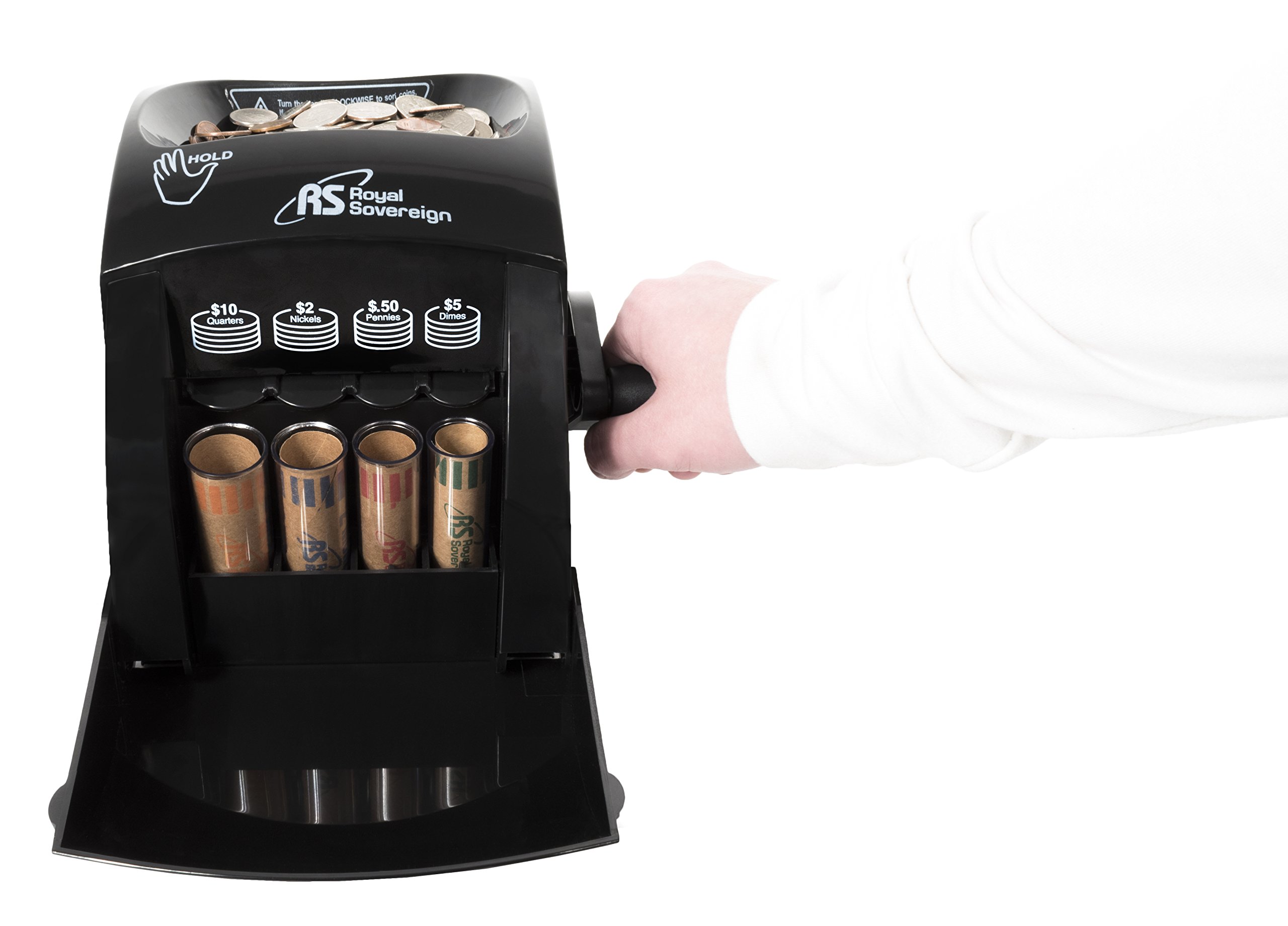 Royal Sovereign 1 Row ECO-Friendly Manual Hand Crank Coin Counter/Sorter (QS-2N), Single,Black