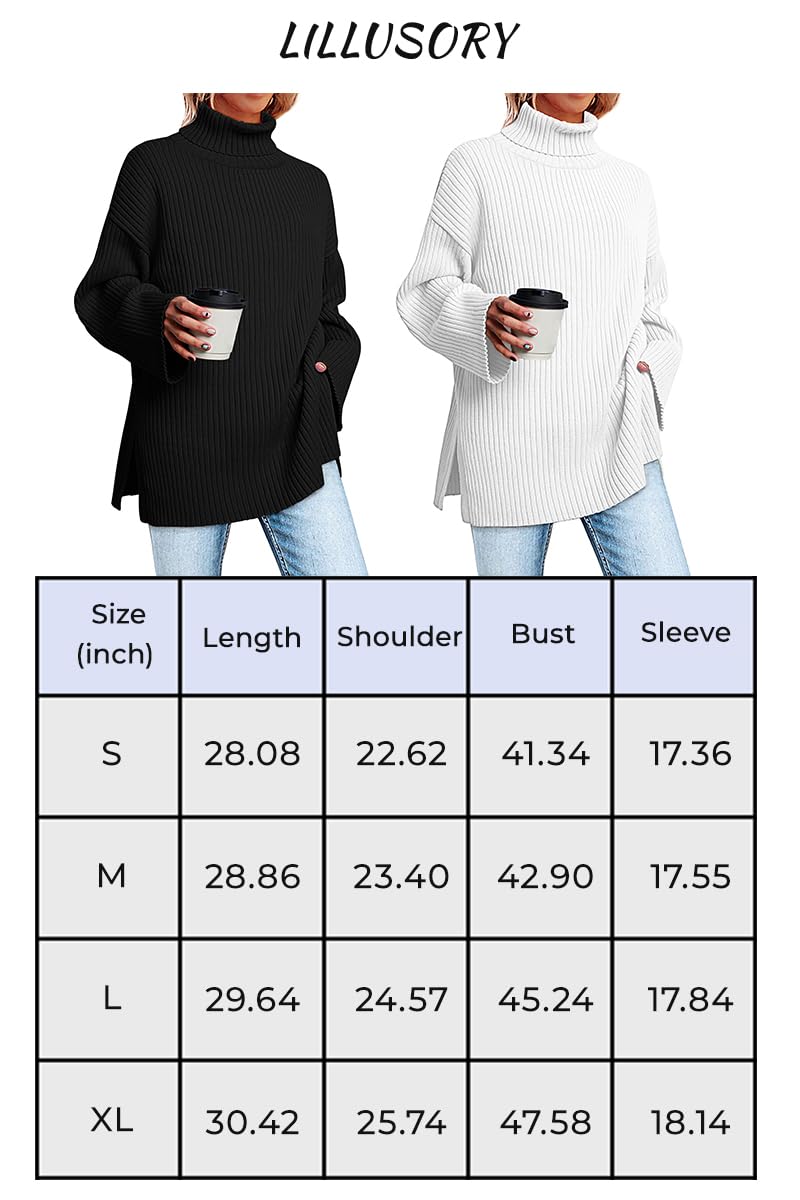 LILLUSORY Womens 2023 Fall Turtleneck Oversized Pullover Chunky Sweaters Cream Fuzzy Long Sleeves High Neck Ribbed Knit Sweater