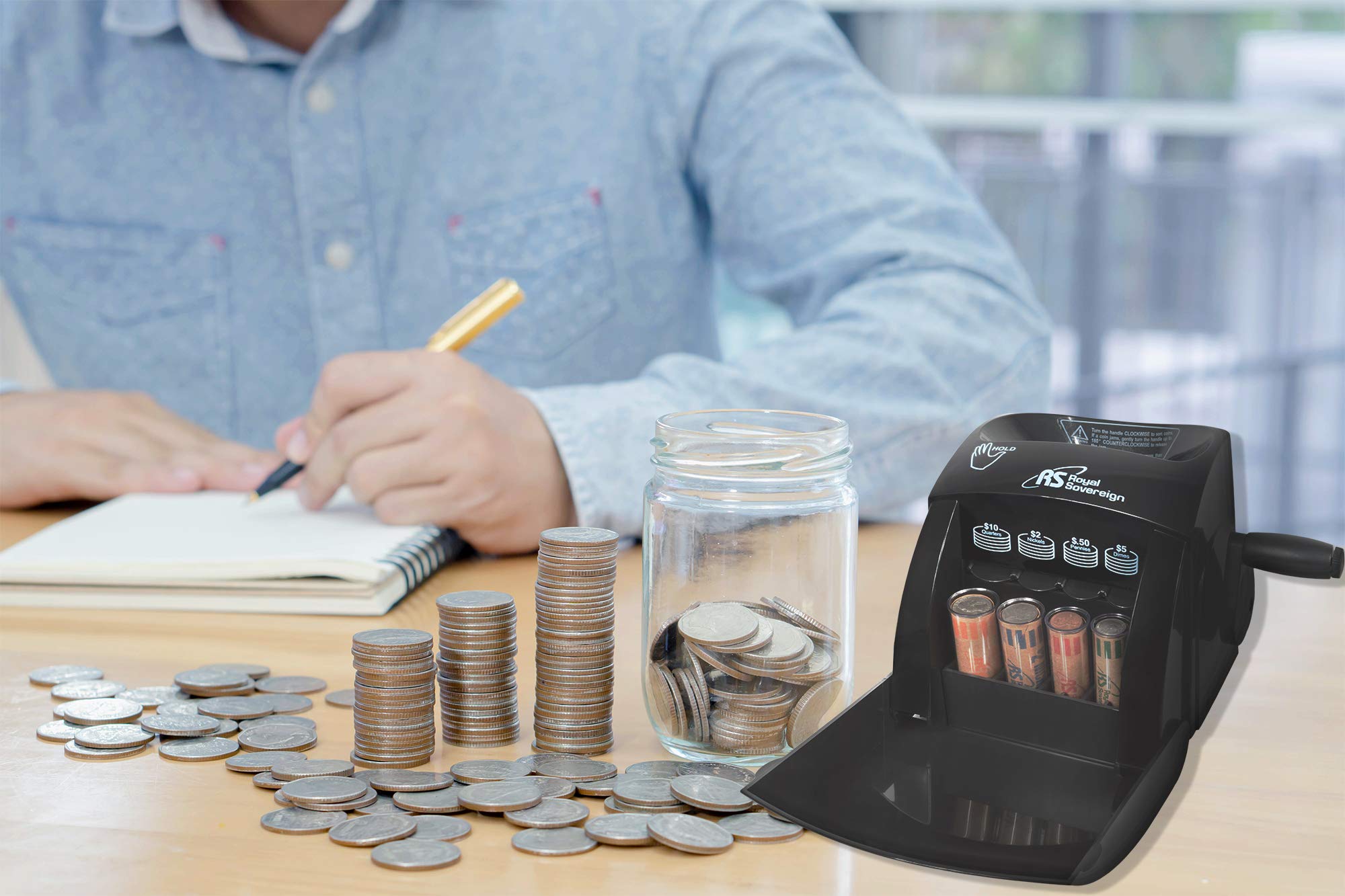 Royal Sovereign 1 Row ECO-Friendly Manual Hand Crank Coin Counter/Sorter (QS-2N), Single,Black