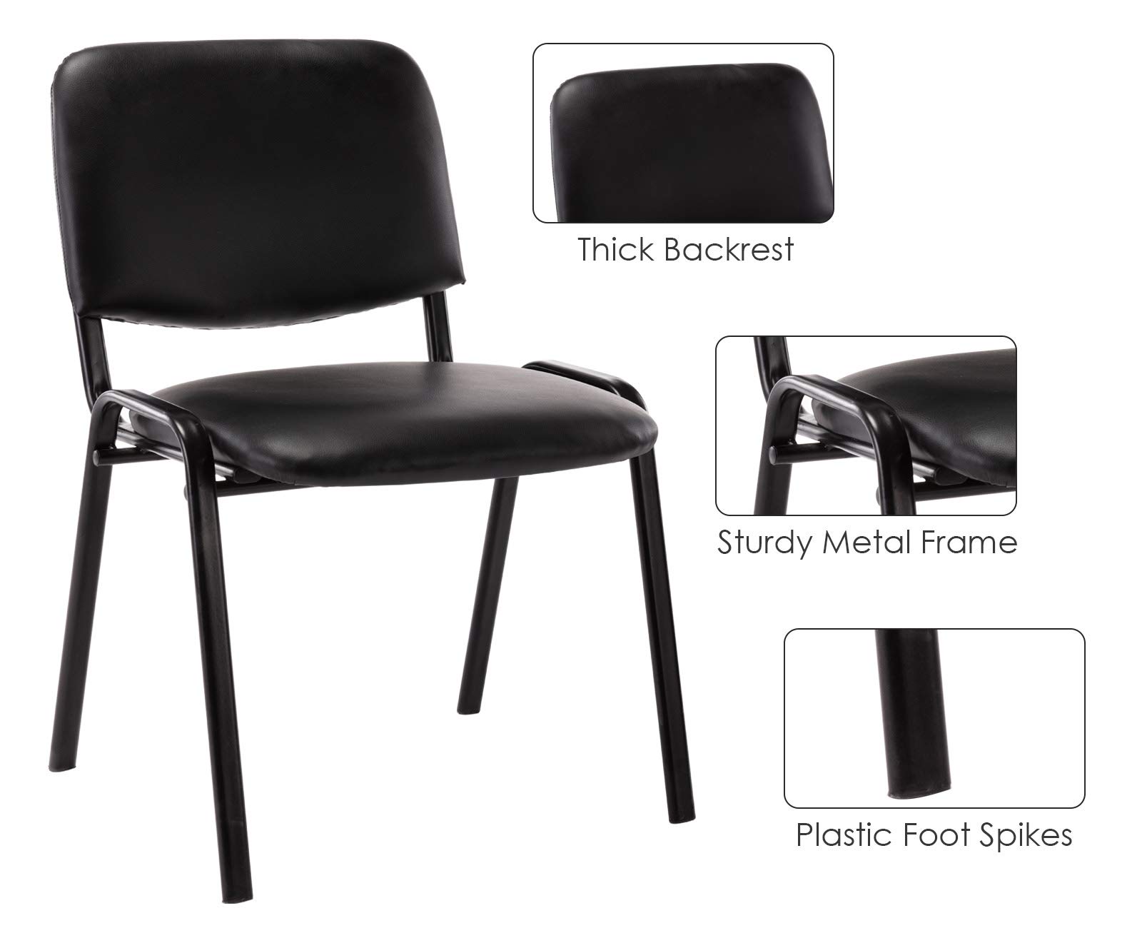 Shunzhi Waiting Room Chairs Set of 10 Stackable Conference Room Chairs Pu Leather Office Guest Chairs Side Reception Chairs for Breakroom/Lobby/Events/Church/School/Hall/Hotel,Black,10PCS