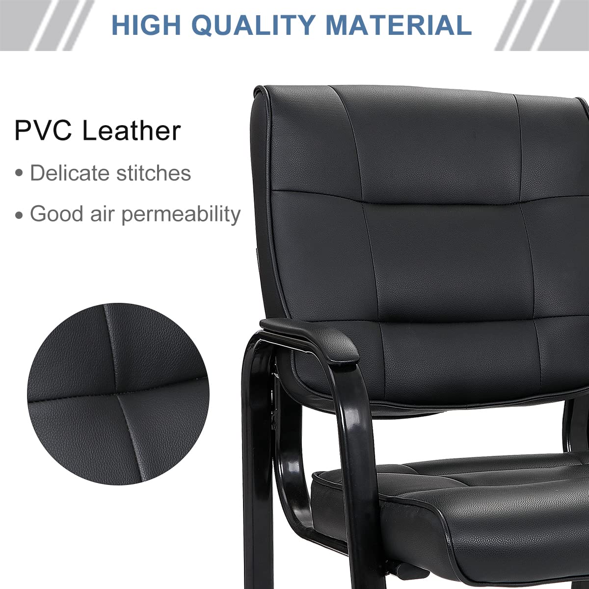 ZenStyle Set of 2 Office Leather Guest Chairs with Padded Arm Rest, Reception Chairs Executive Side Chair with Bonded Leather and Black Metal Frame for Waiting Room, Conference, Reception Meeting