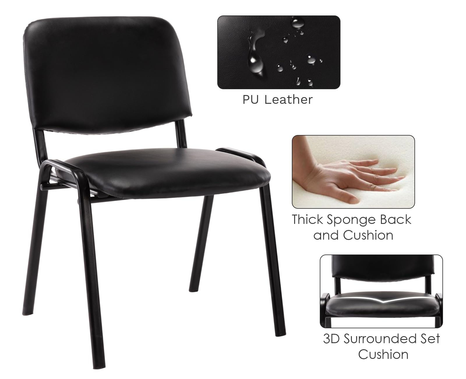 Shunzhi Waiting Room Chairs Set of 10 Stackable Conference Room Chairs Pu Leather Office Guest Chairs Side Reception Chairs for Breakroom/Lobby/Events/Church/School/Hall/Hotel,Black,10PCS