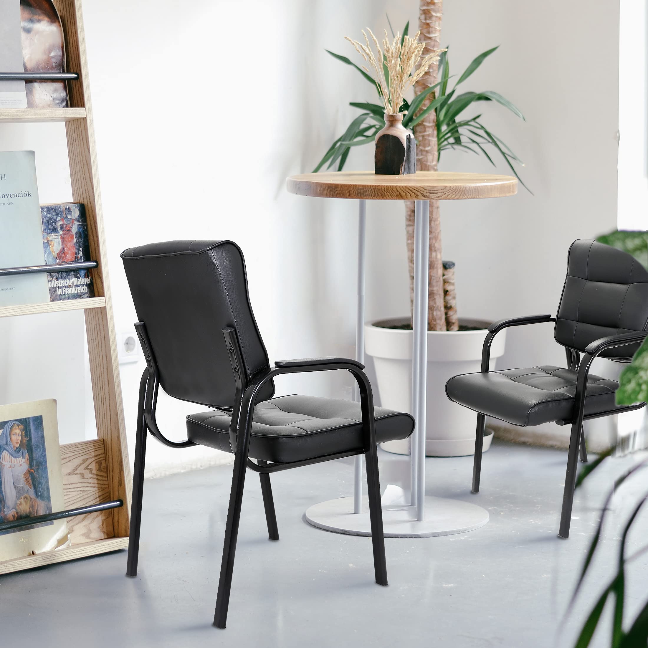 ZenStyle Set of 2 Office Leather Guest Chairs with Padded Arm Rest, Reception Chairs Executive Side Chair with Bonded Leather and Black Metal Frame for Waiting Room, Conference, Reception Meeting