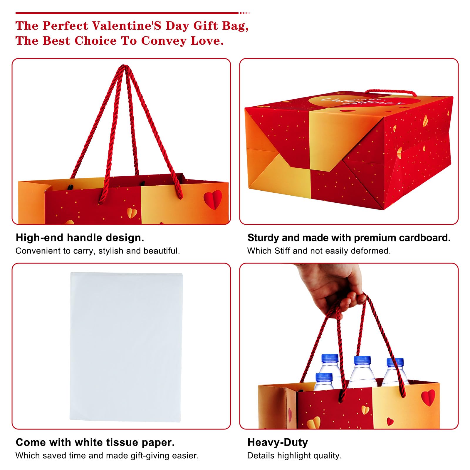 WhatSign Valentines Day Gift Bags Love You 13" Large Gift Bags with Tissue Paper and Card for Her Him Valentine's Paper Gifts Bags with Handles for Valentine's Day Anniversary Wedding Birthday Party