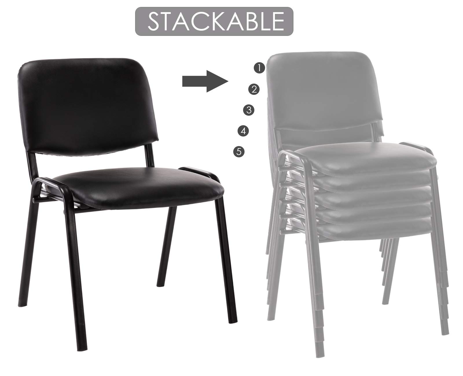 Shunzhi Waiting Room Chairs Set of 10 Stackable Conference Room Chairs Pu Leather Office Guest Chairs Side Reception Chairs for Breakroom/Lobby/Events/Church/School/Hall/Hotel,Black,10PCS