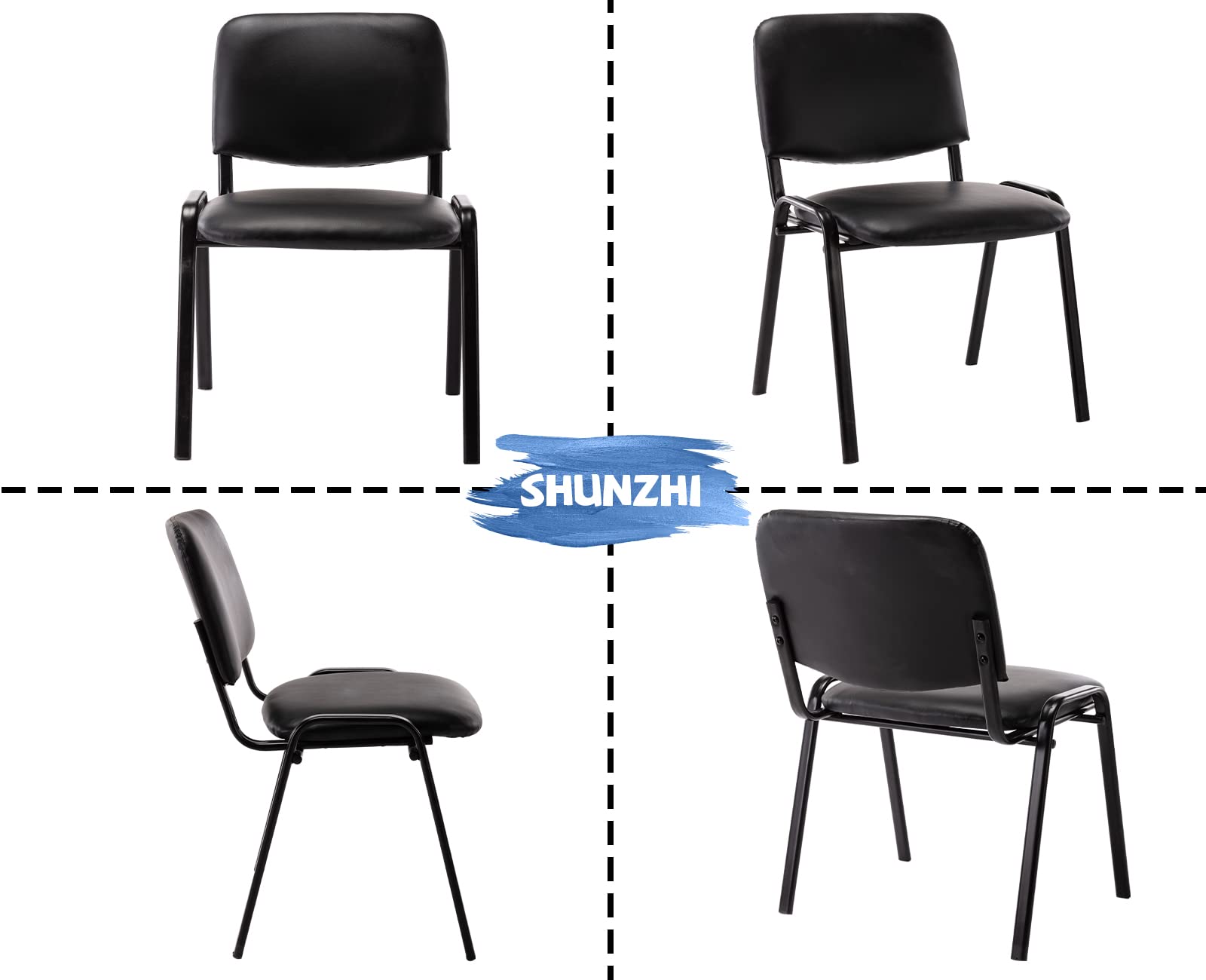 Shunzhi Waiting Room Chairs Set of 10 Stackable Conference Room Chairs Pu Leather Office Guest Chairs Side Reception Chairs for Breakroom/Lobby/Events/Church/School/Hall/Hotel,Black,10PCS