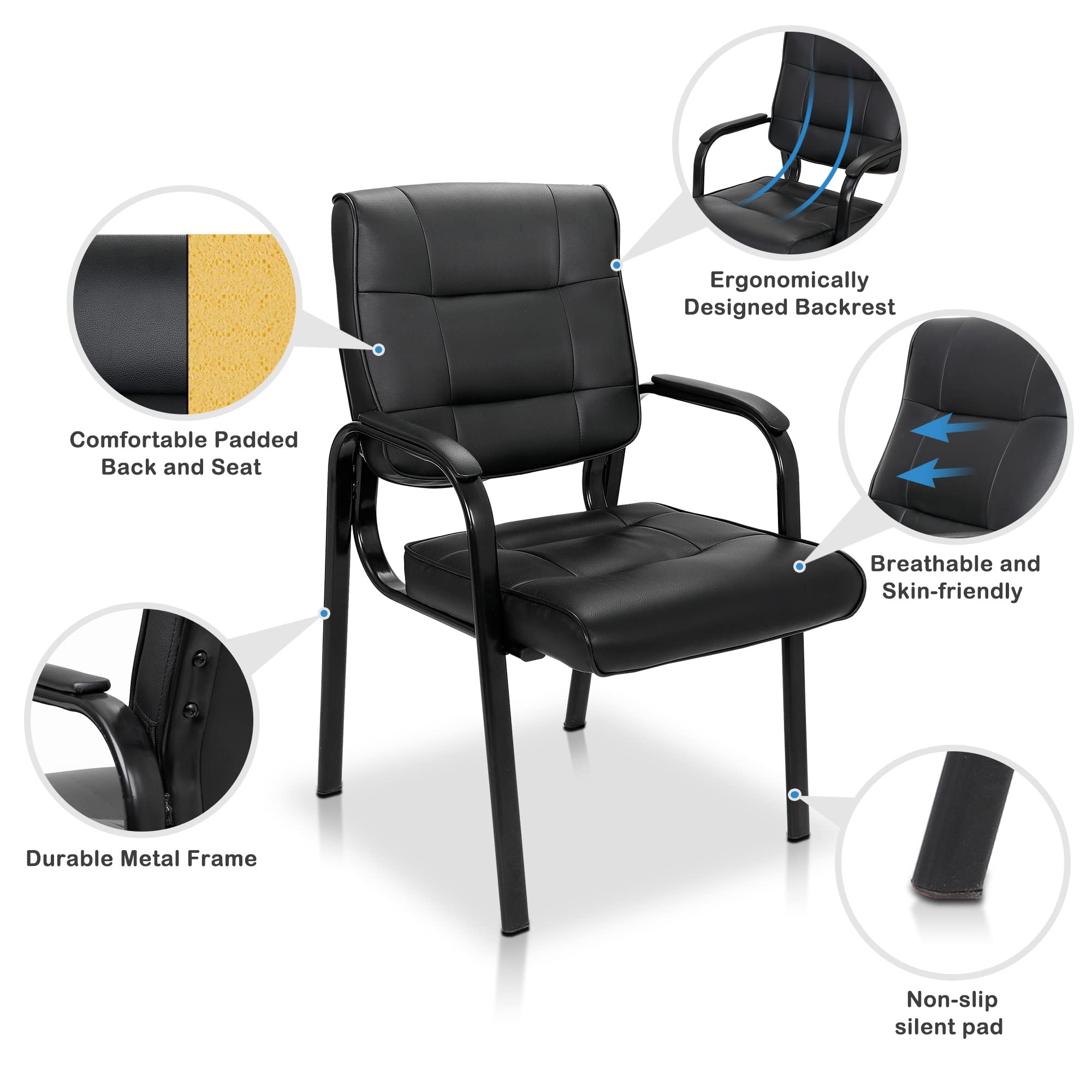 ZenStyle Set of 2 Office Leather Guest Chairs with Padded Arm Rest, Reception Chairs Executive Side Chair with Bonded Leather and Black Metal Frame for Waiting Room, Conference, Reception Meeting