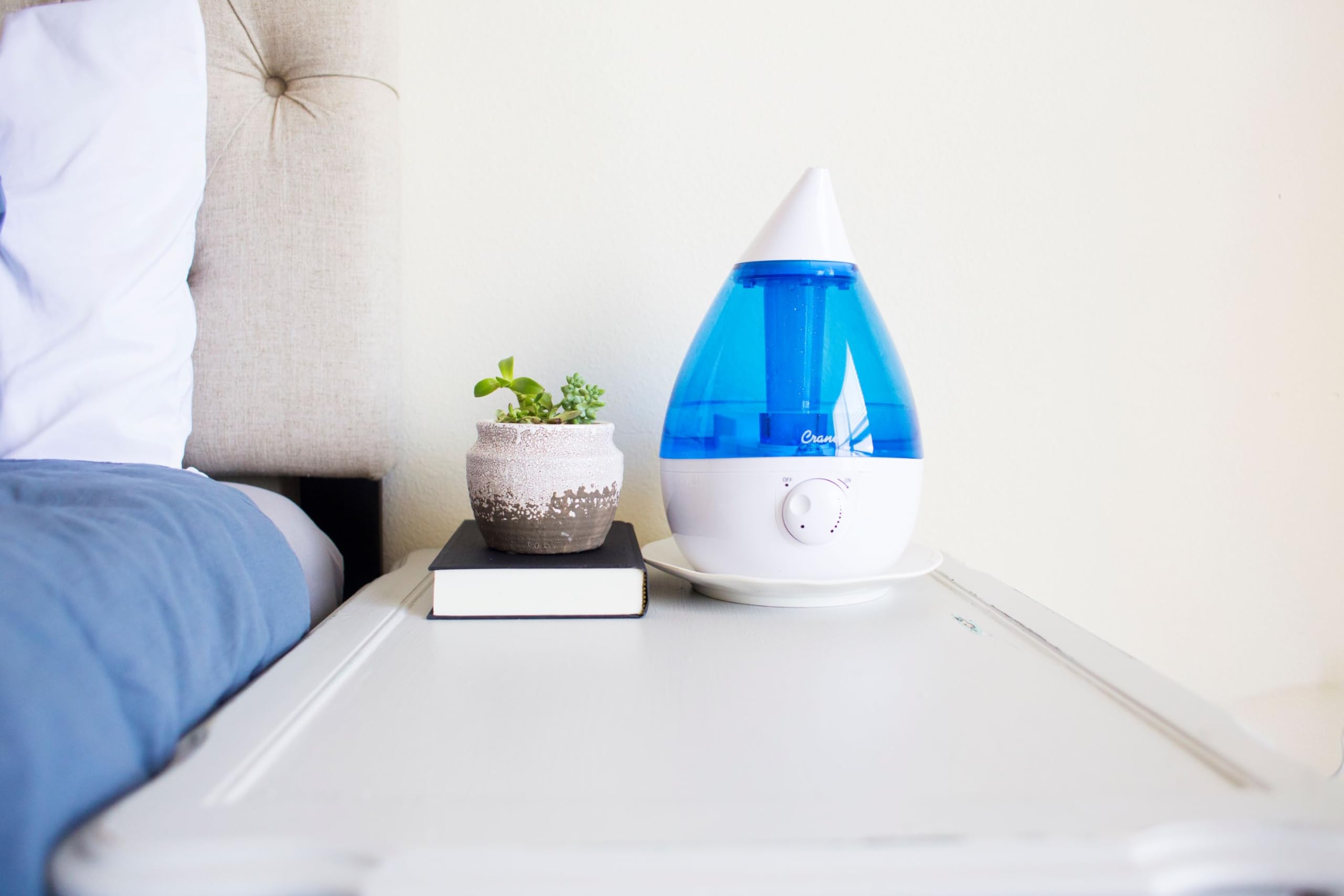 Crane Ultrasonic Humidifiers for Bedroom and Office, 1 Gallon Cool Mist Air Humidifier for Large Room and Home, Humidifier Filters Optional, Blue and White