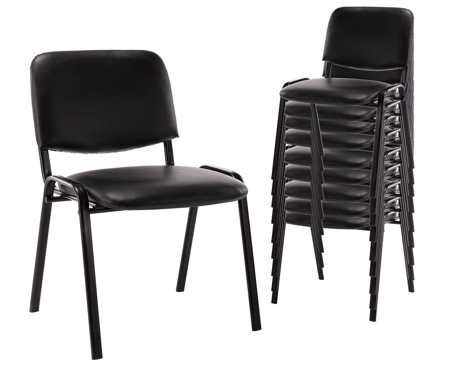 Shunzhi Waiting Room Chairs Set of 10 Stackable Conference Room Chairs Pu Leather Office Guest Chairs Side Reception Chairs for Breakroom/Lobby/Events/Church/School/Hall/Hotel,Black,10PCS