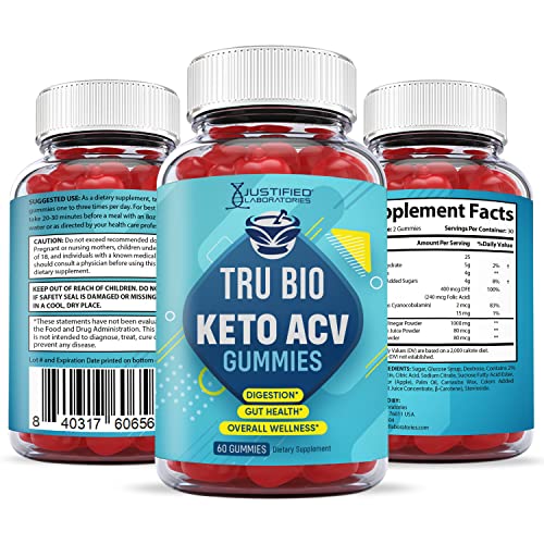 Justified Laboratories (10 Pack) Tru Bio Keto Gummies 1000MG ACV with Pomegranate Juice Beet Root B12 600 Gummys