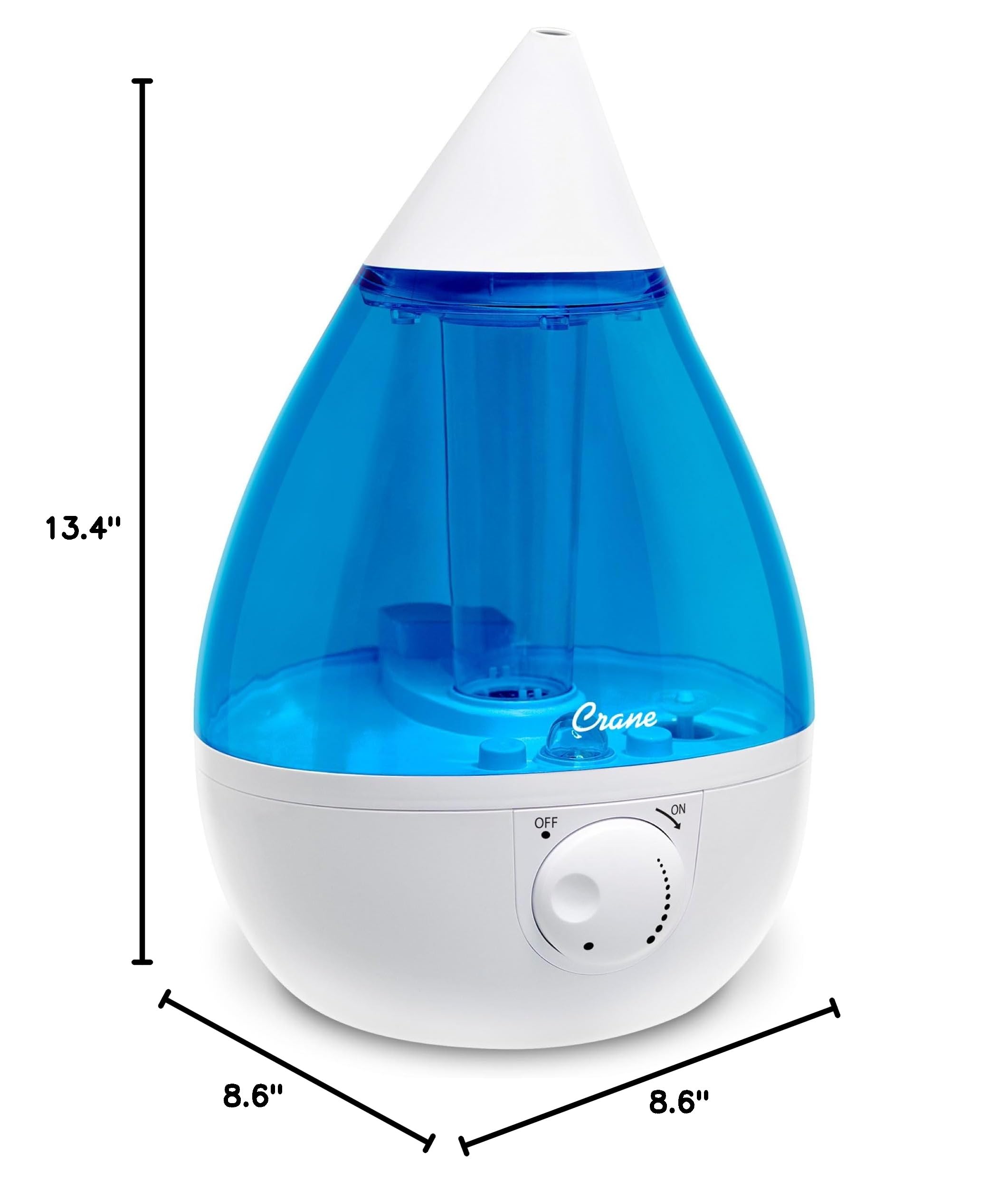 Crane Ultrasonic Humidifiers for Bedroom and Office, 1 Gallon Cool Mist Air Humidifier for Large Room and Home, Humidifier Filters Optional, Blue and White