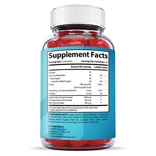Justified Laboratories (10 Pack) Tru Bio Keto Gummies 1000MG ACV with Pomegranate Juice Beet Root B12 600 Gummys