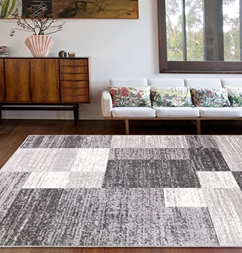 Rugshop Oslo Modern Geometric Boxes Area Rug 7'10" x 10' Gray
