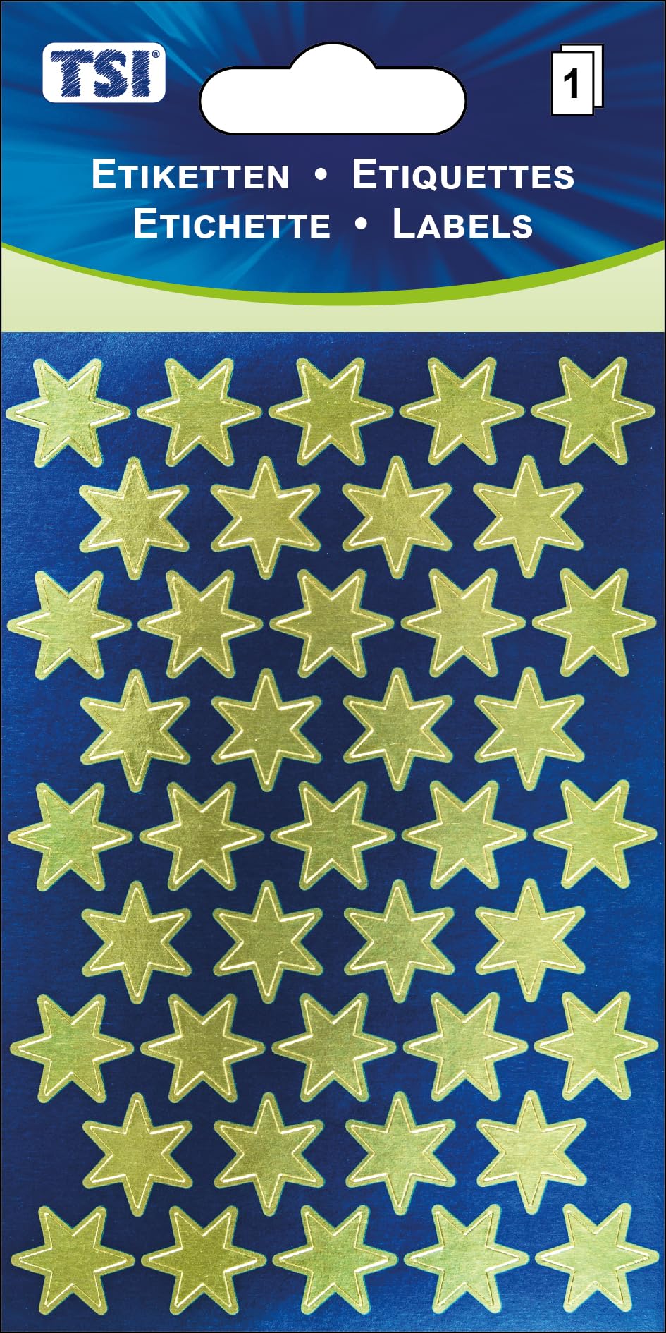 TSI Sticker Labels Golden Stars Print on Paper 1 Sheet Item No. 55320