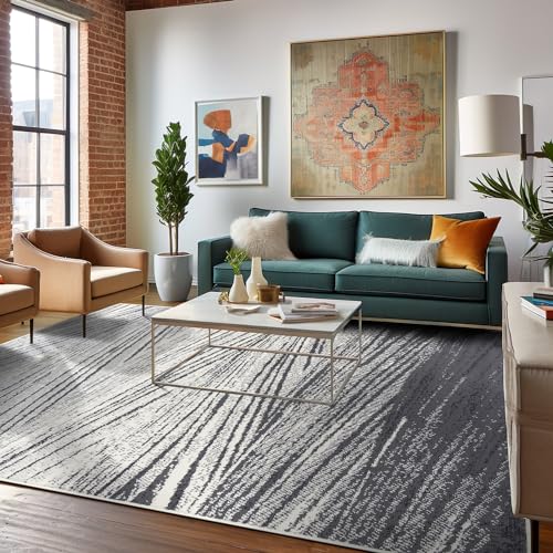 Rugshop Contemporary Distressed Abstract Soft Area Rug 8' x 10' Gray