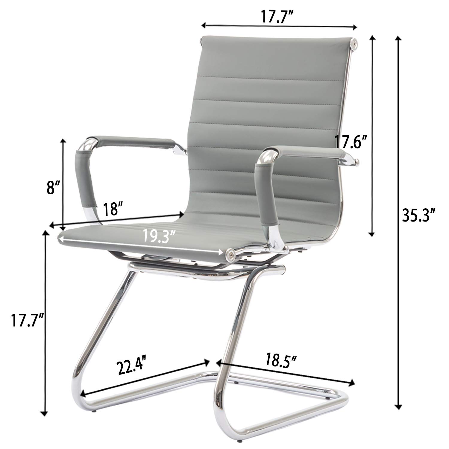 CIMOTA Waiting Room Chairs Leather Office Guest Chair Mid Back Reception Chairs with Sled Base for Meeting/Patient/Conference Room, Grey Set of 8