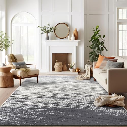 Rugshop Contemporary Distressed Abstract Soft Area Rug 8' x 10' Gray